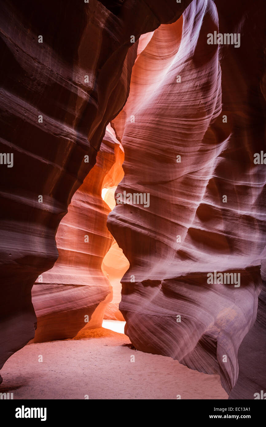beautiful slot canyon in Page Arizona, shapes and shadows under low ...