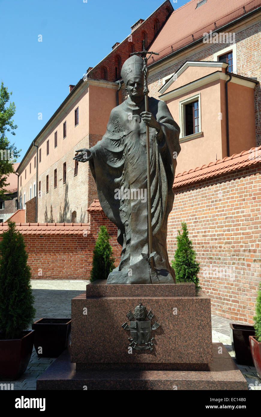 Monument to the Polish Pope John Paul the Second on Wawel of Krakow in ...