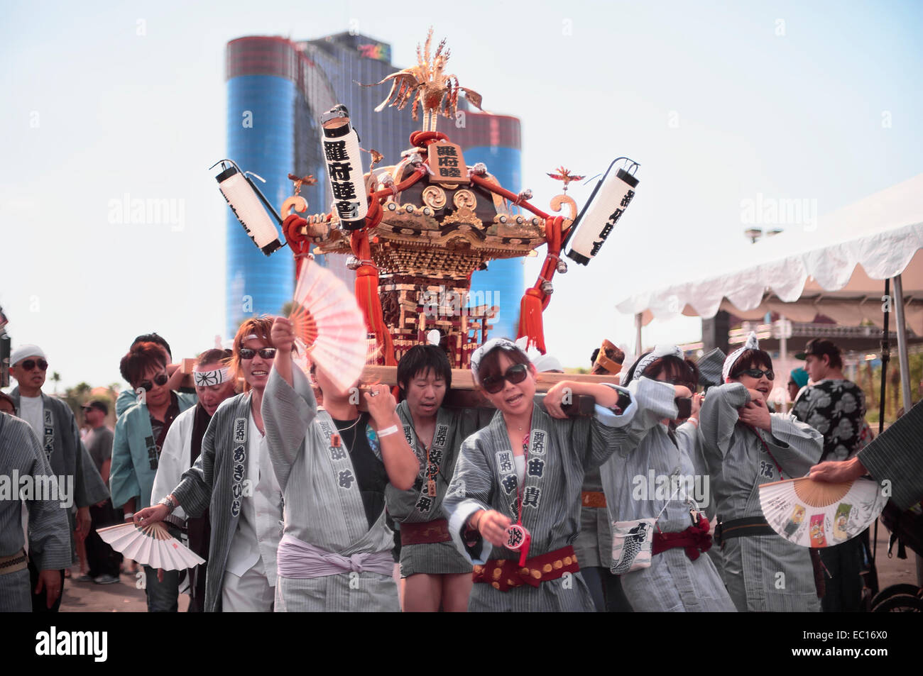 An Omikoshi (portable shrine) being carried at the Las Vegas Akimatsuri ...
