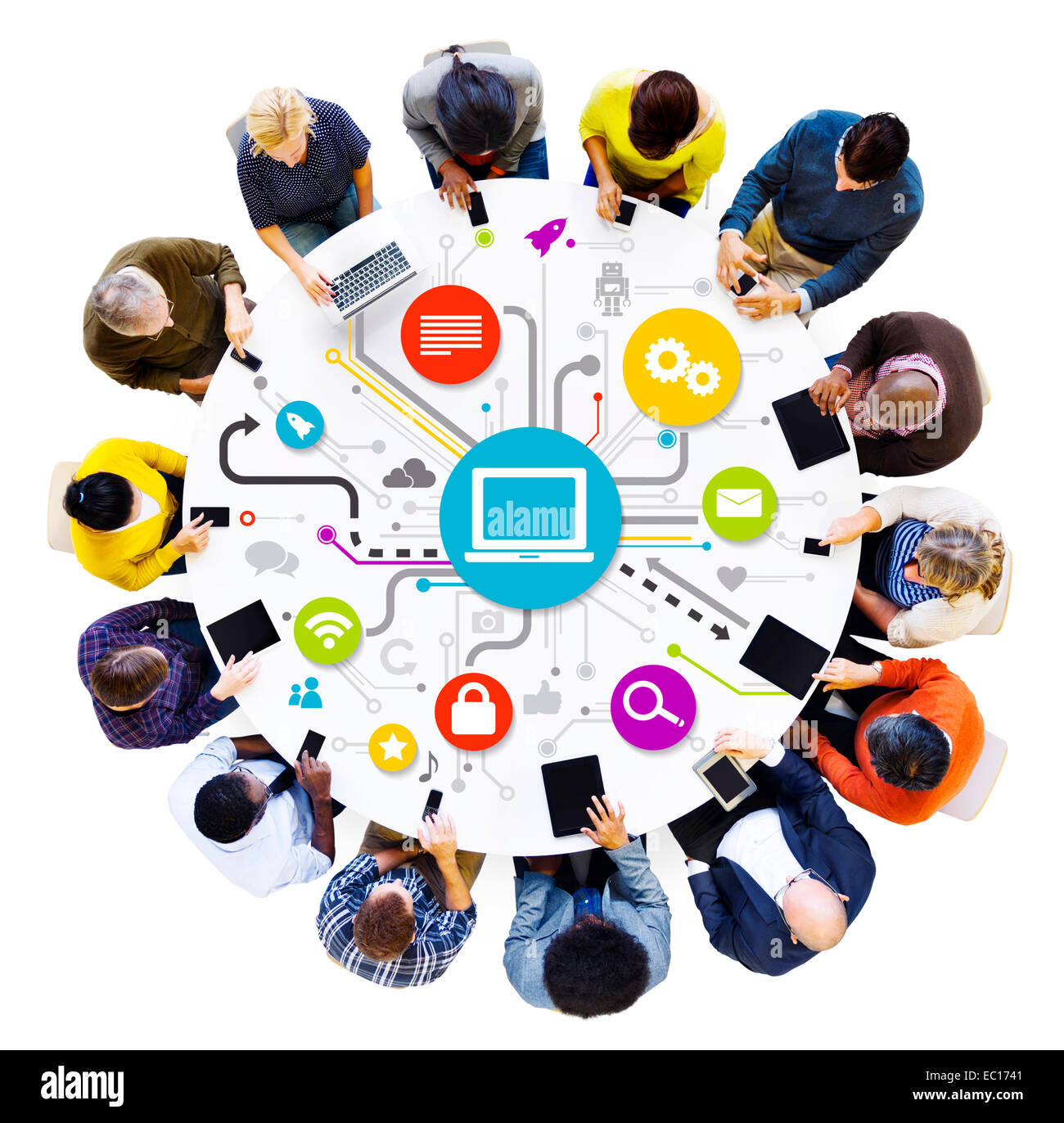 Social Networking Multi-Ethnical People Around The Table With Their ...