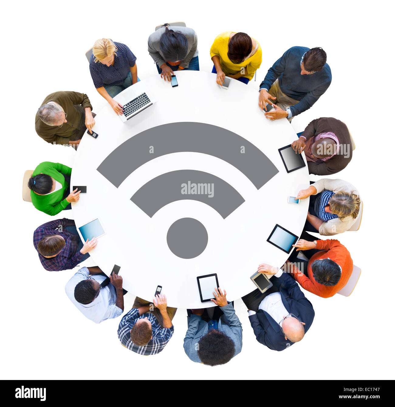 Multiethnic Group of People with Wifi Technology Concept Stock Photo ...