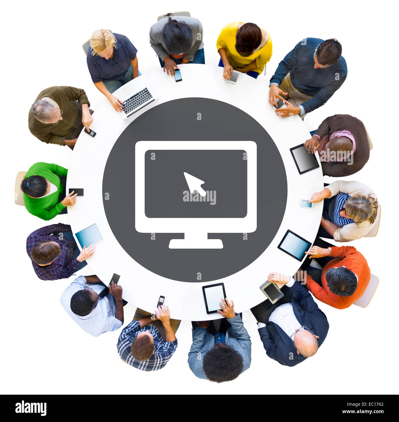 Diverse People Using Digital Devices with Computer Symbol Stock Photo ...