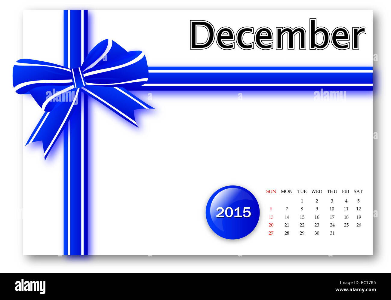 December 2015 - Calendar series with gift ribbon design Stock Photo - Alamy