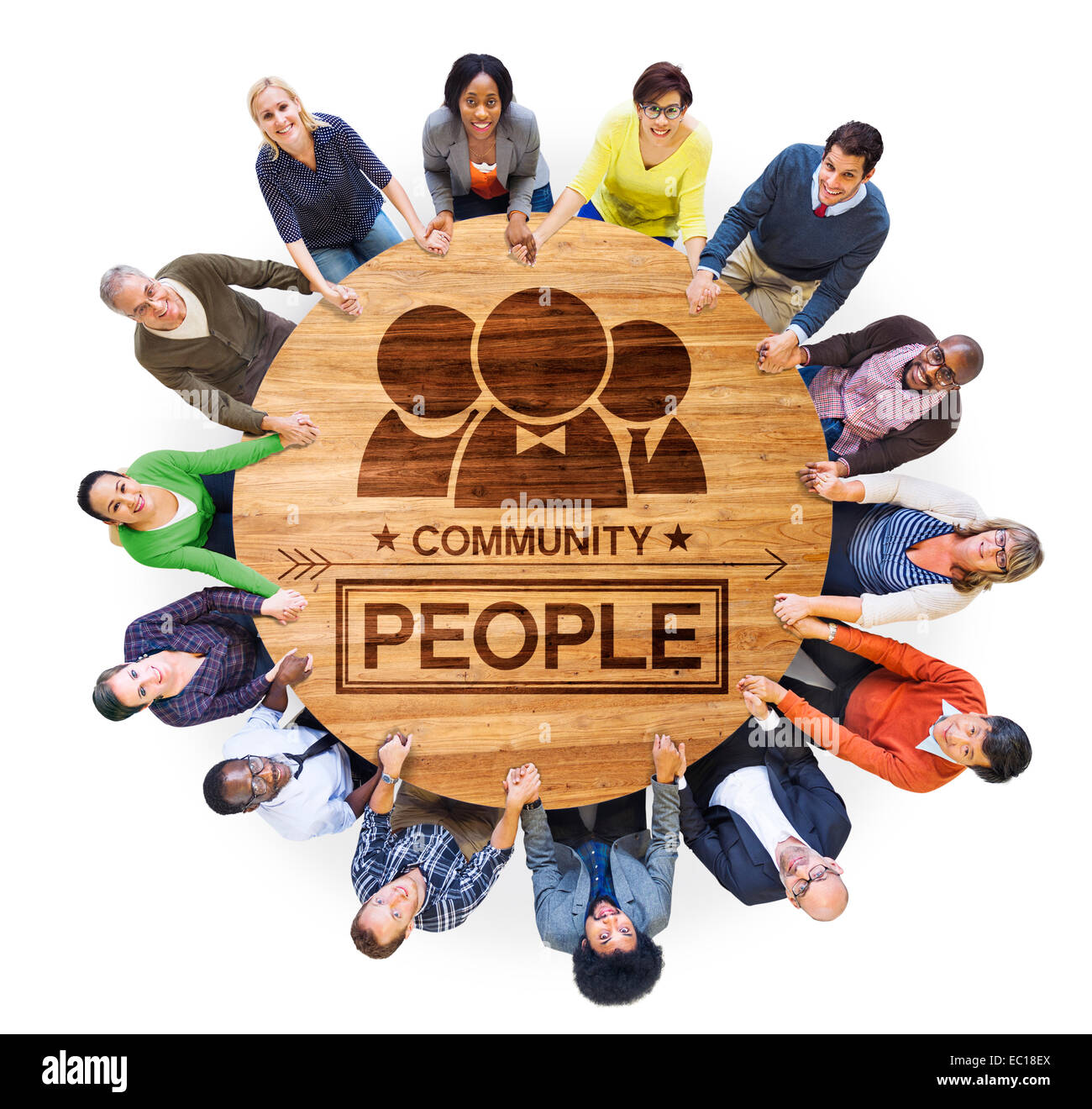 Conference table hands top view Cut Out Stock Images & Pictures - Alamy