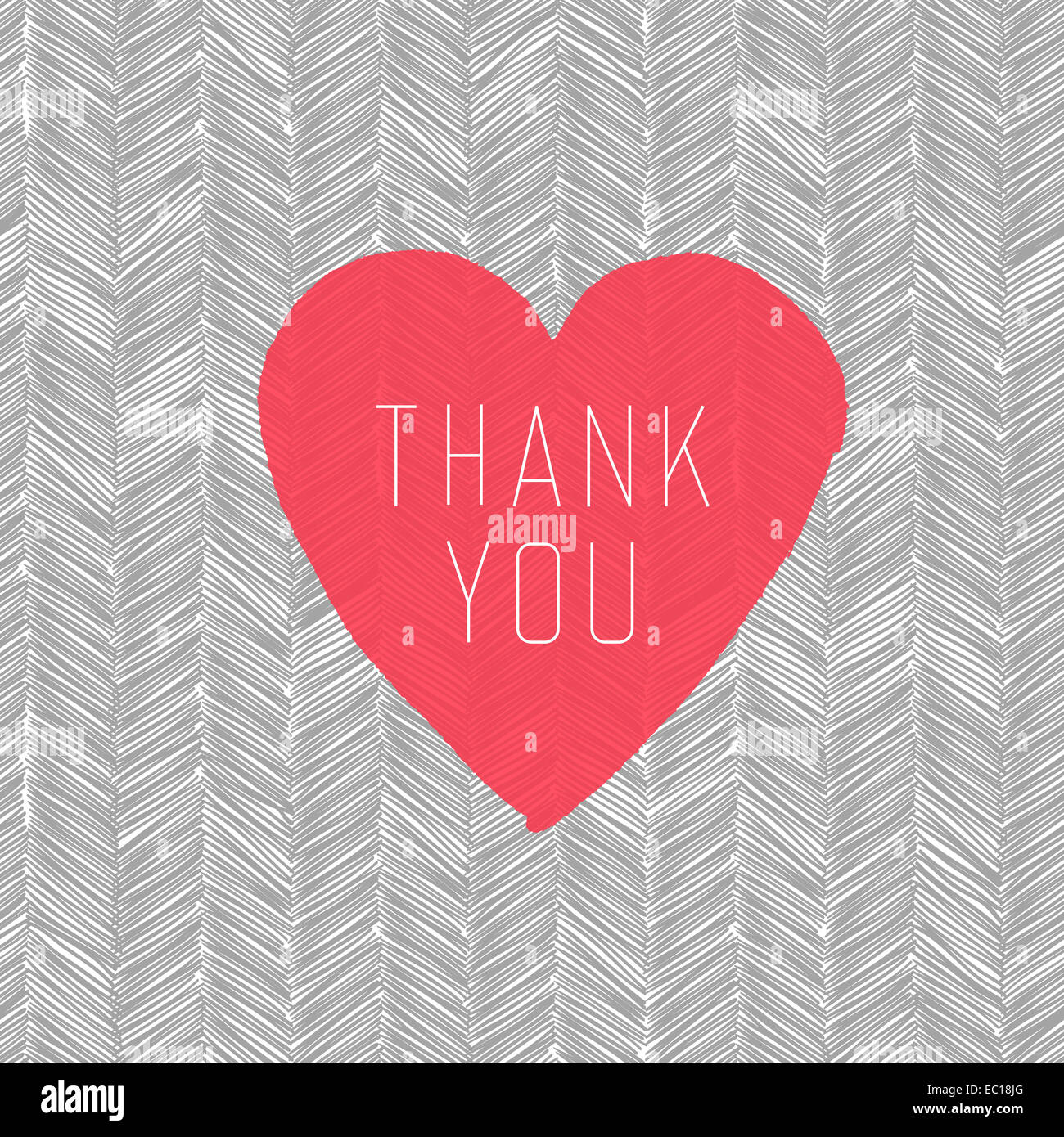 "Thank You" Card with Heart Symbol on Hand Drawn Pattern Stock Photo ...