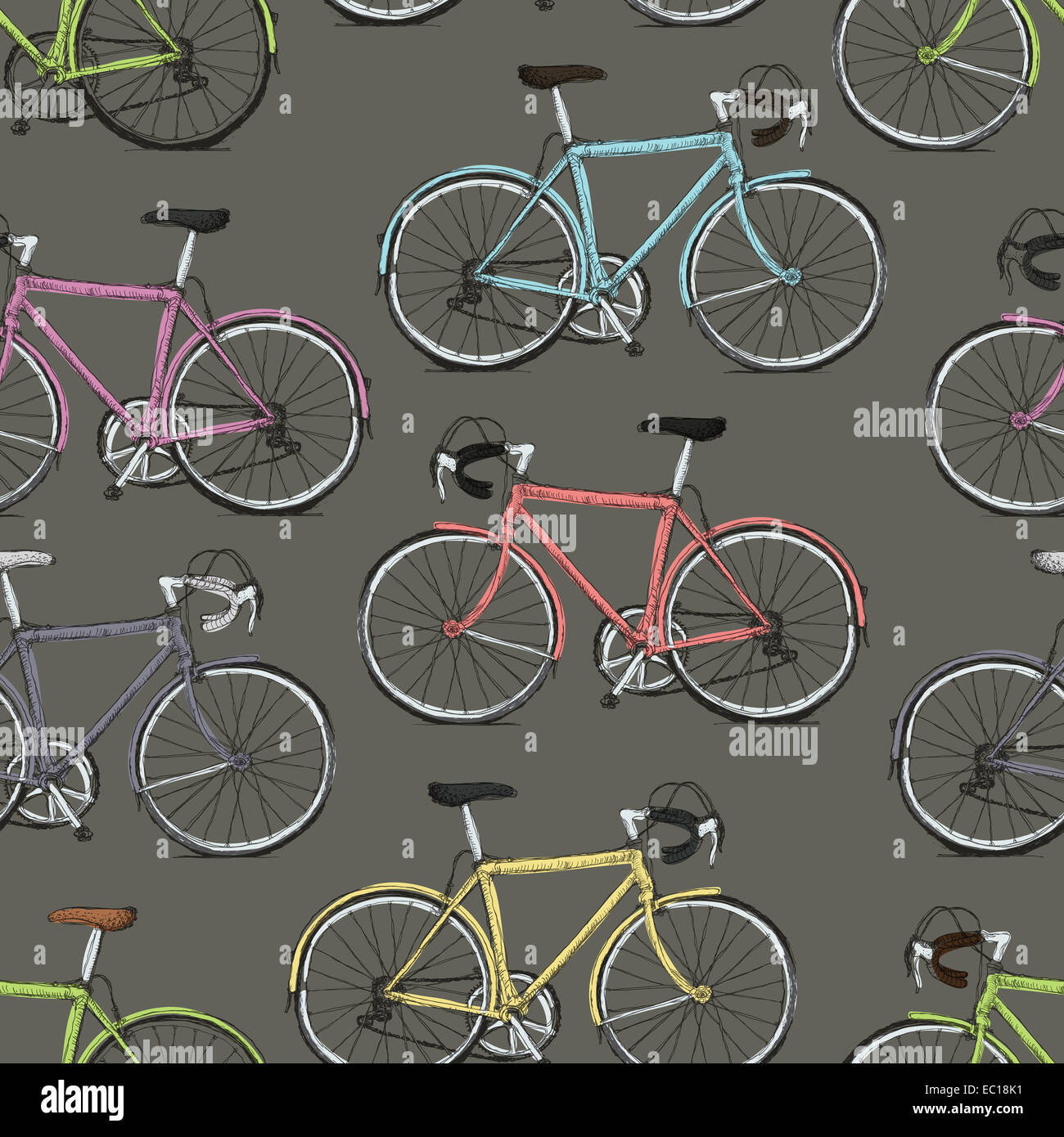 Vintage Multi-Colored Bicycles Seamless Pattern Stock Photo - Alamy