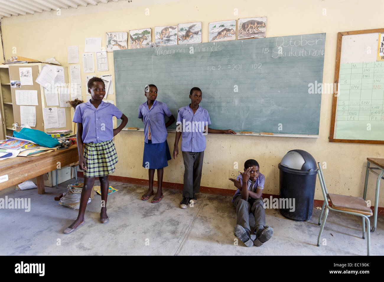 NAMIBIA, KAVANGO, OCTOBER 15: Happy Namibian school children waiting ...