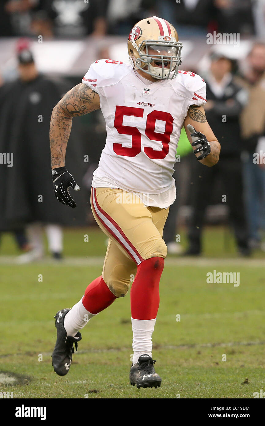 Oakland, CA. 07th Dec, 2014. San Francisco 49ers linebacker Aaron Lynch ...