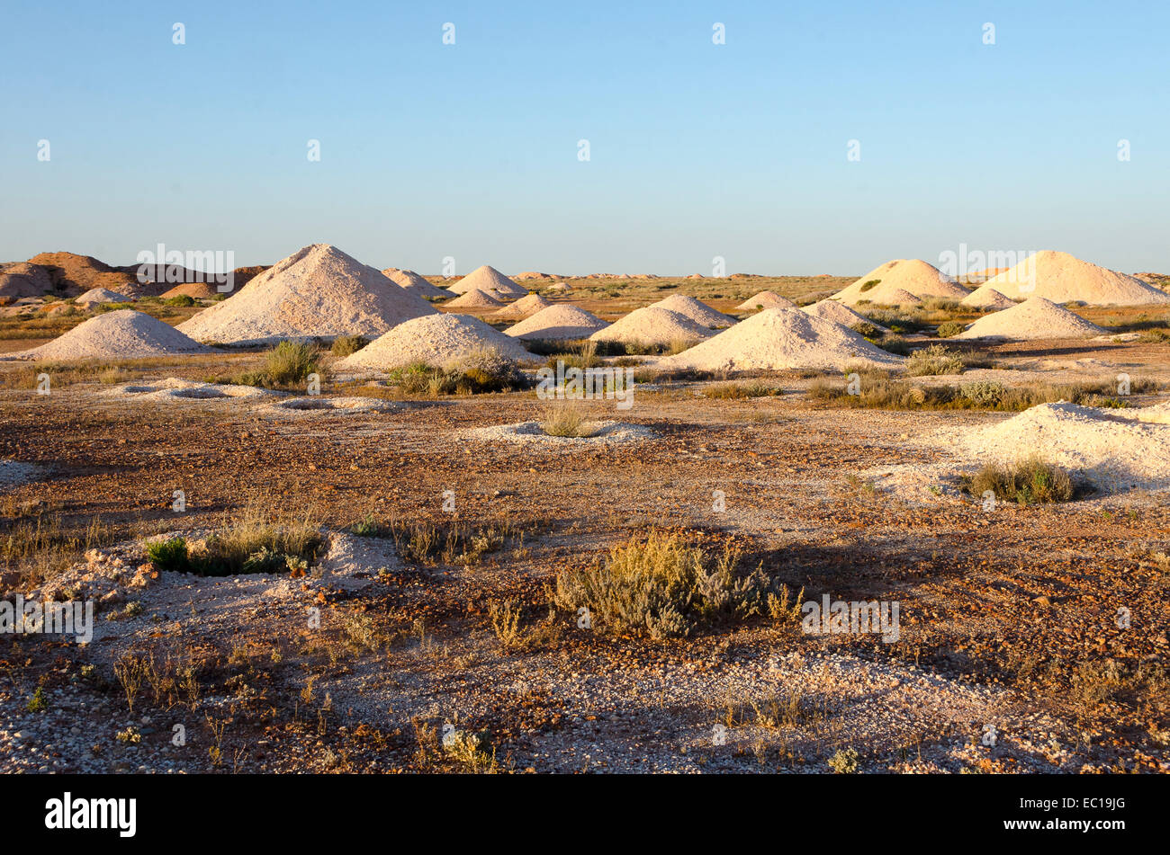 Mine shafts and piles of tailings, Opal mines, Coober Pedy, South ...