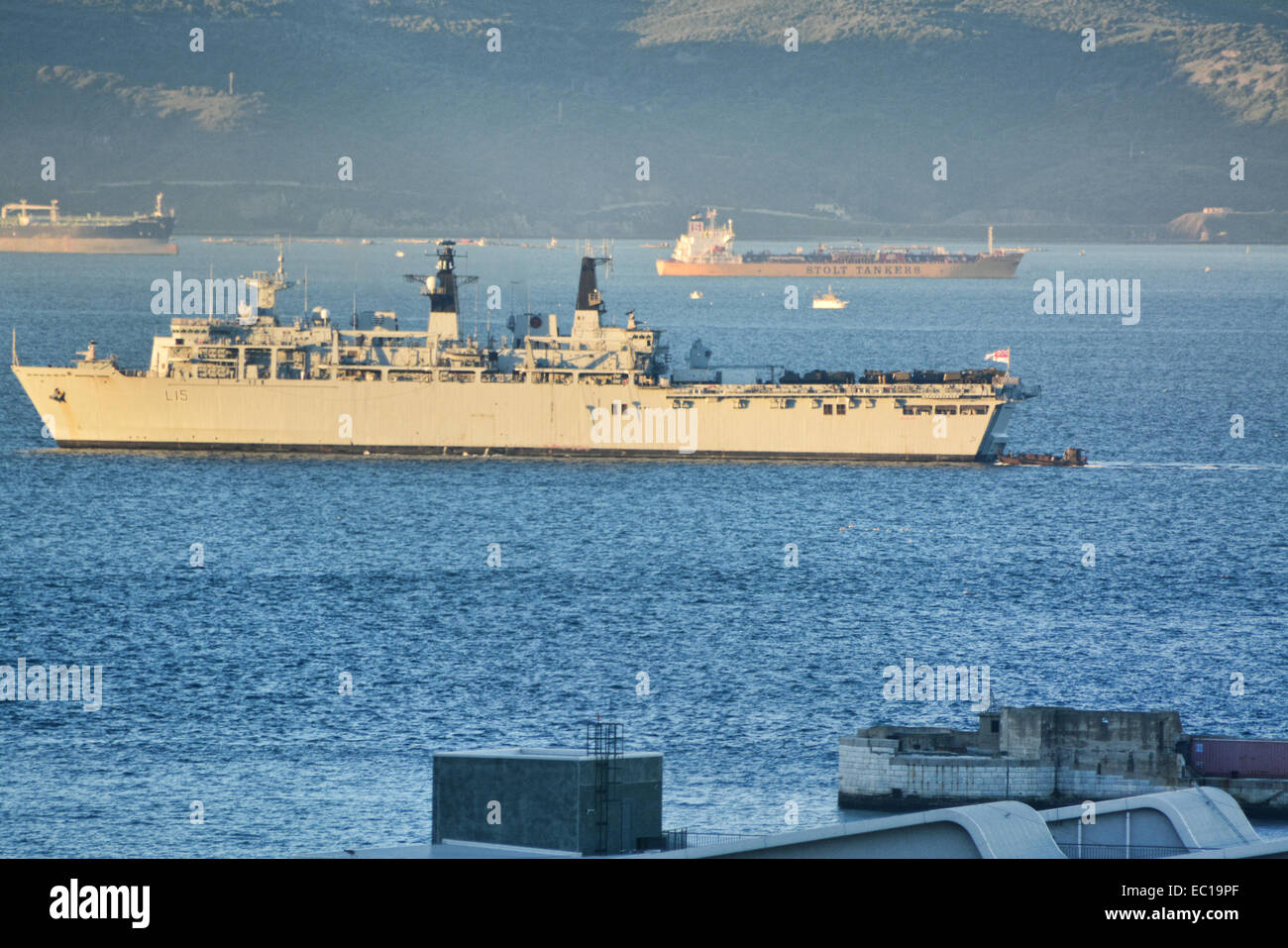 Gibraltar - 8th December 2014 - A landing craft by the side of HMS ...
