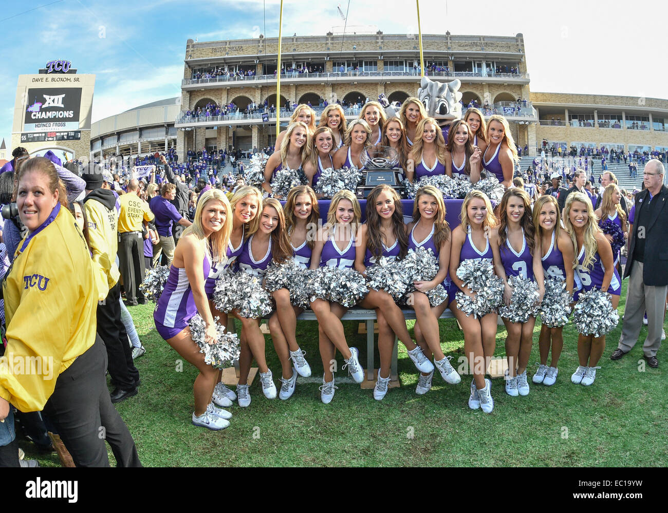 TCU Cheerleaders and Show Girls pose with the Big-12 trophy after an ...