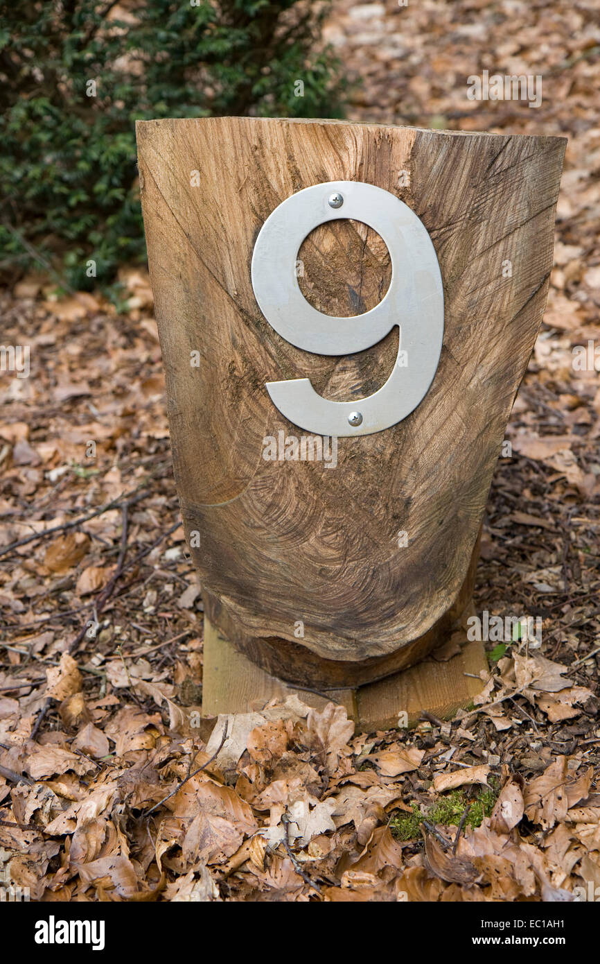 Number 9 on a piece of shaped wood Stock Photo - Alamy