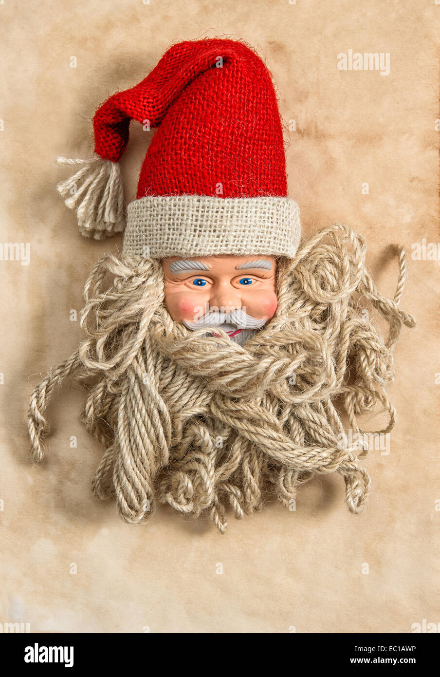 Vintage handmade Santa Claus portrait. Nostalgic christmas background ...