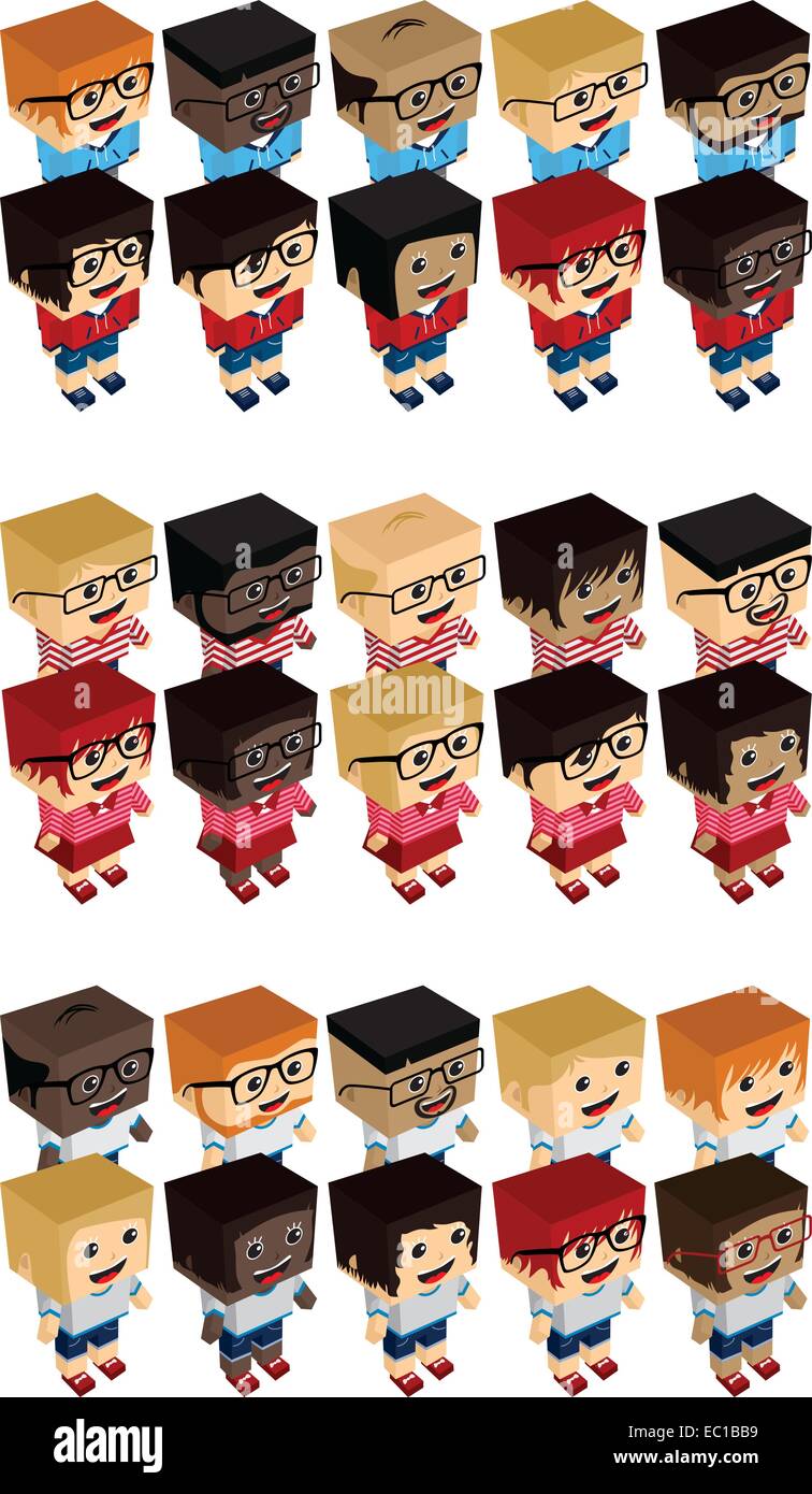 block isometric cartoon character vector illustration Stock Vector ...