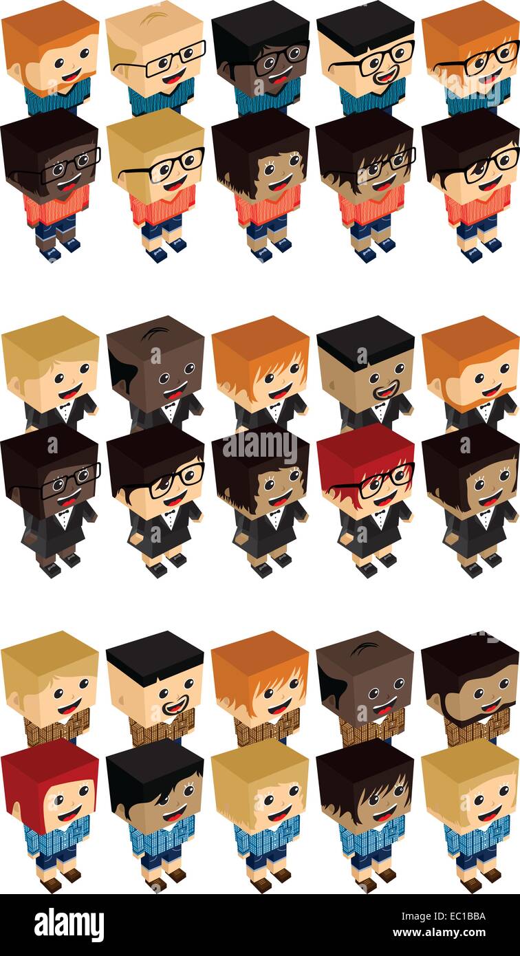 block isometric cartoon character vector illustration Stock Vector ...