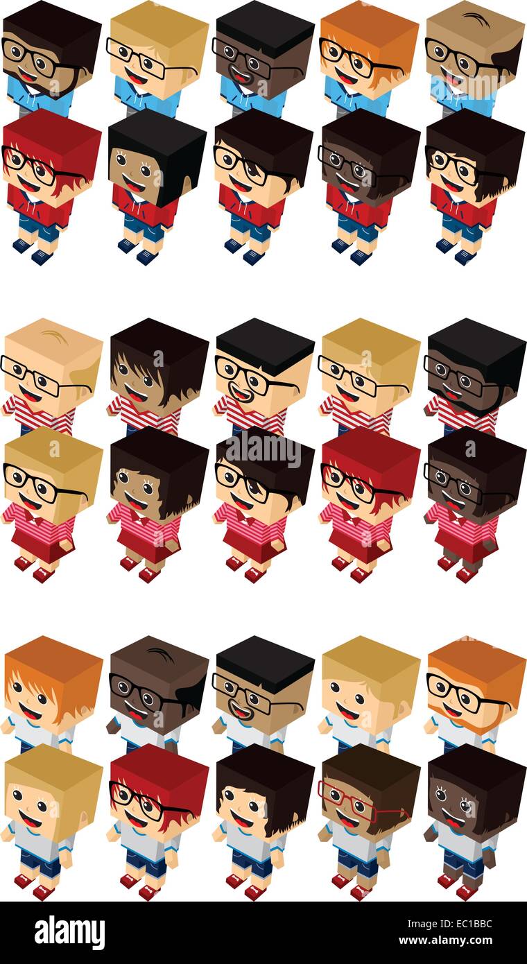 block isometric cartoon character vector illustration Stock Vector ...