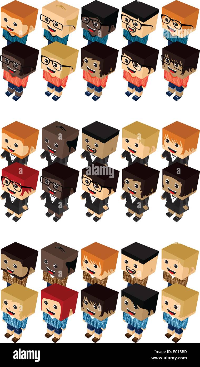 block isometric cartoon character vector illustration Stock Vector ...