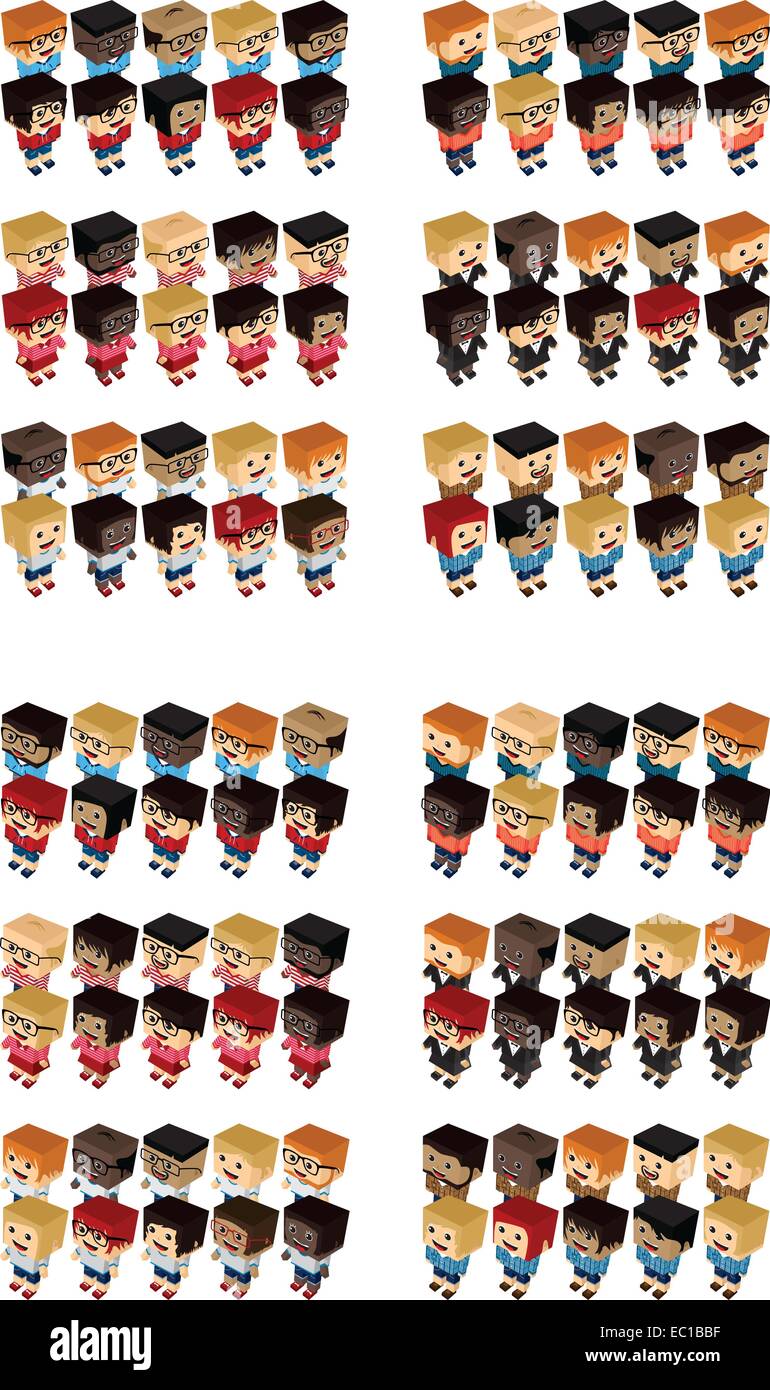 block isometric cartoon character vector illustration Stock Vector ...