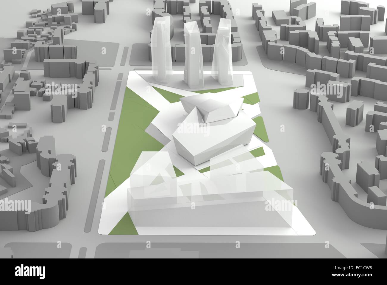 Architectural Model Of Downtown Business City Center With Public Park ...