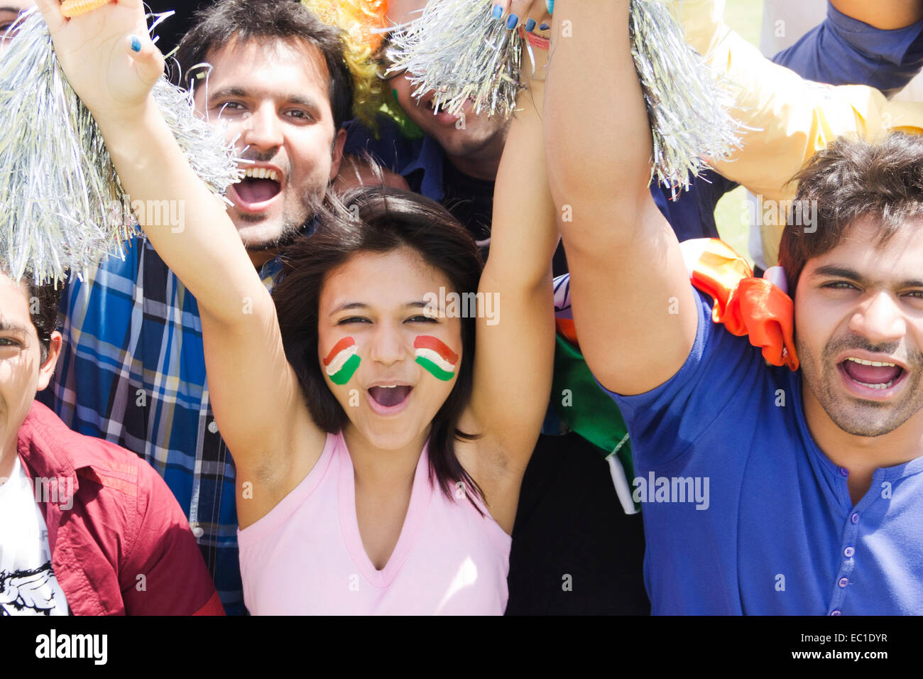 indian friends group Crowds Stadium cheer Stock Photo - Alamy