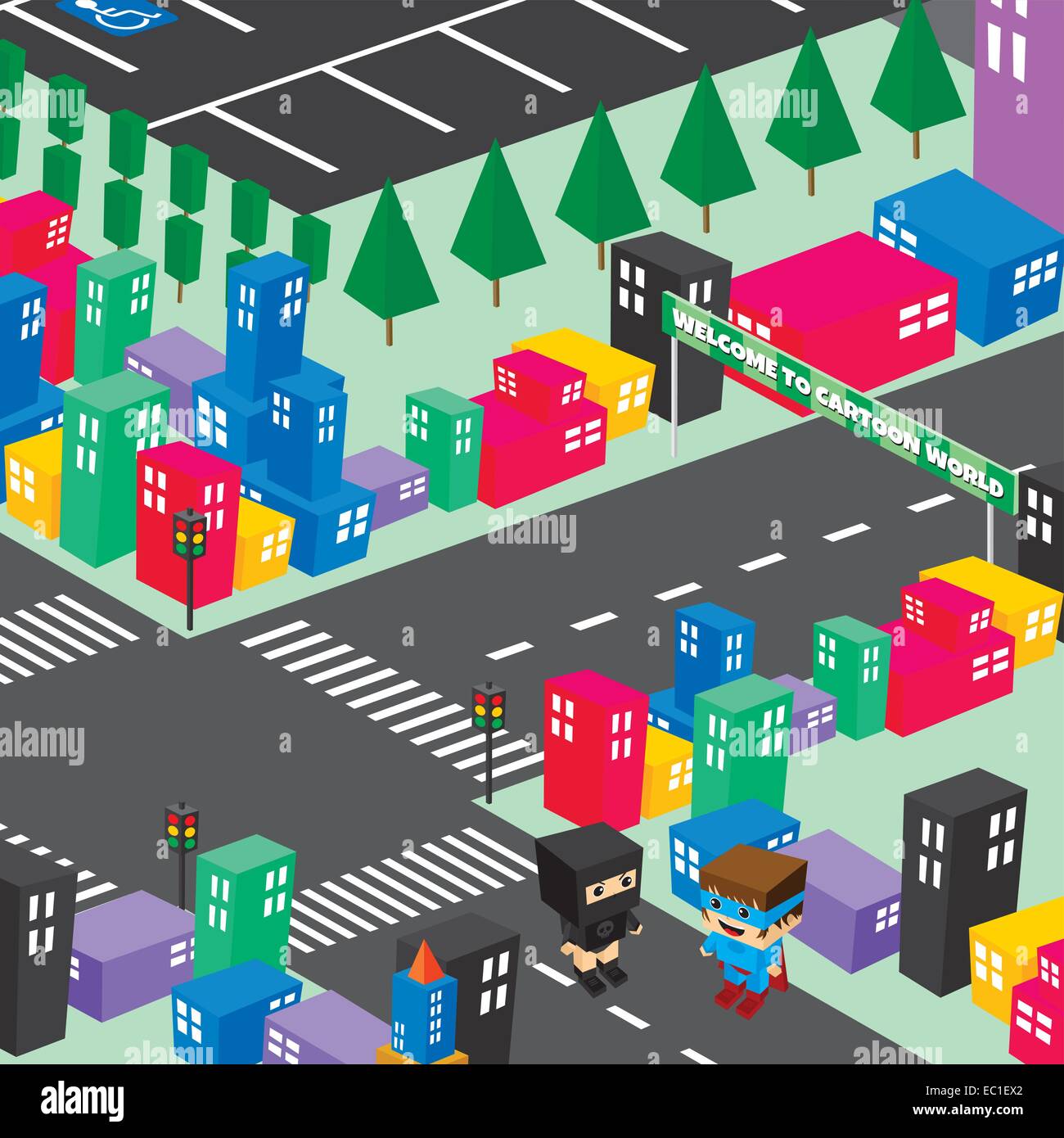 block isometric cartoon character vector illustration Stock Vector ...