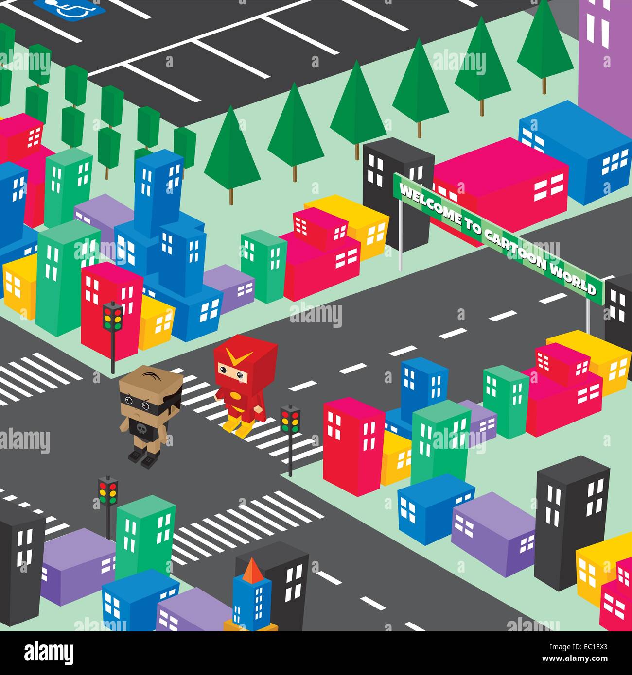 block isometric cartoon character vector illustration Stock Vector ...