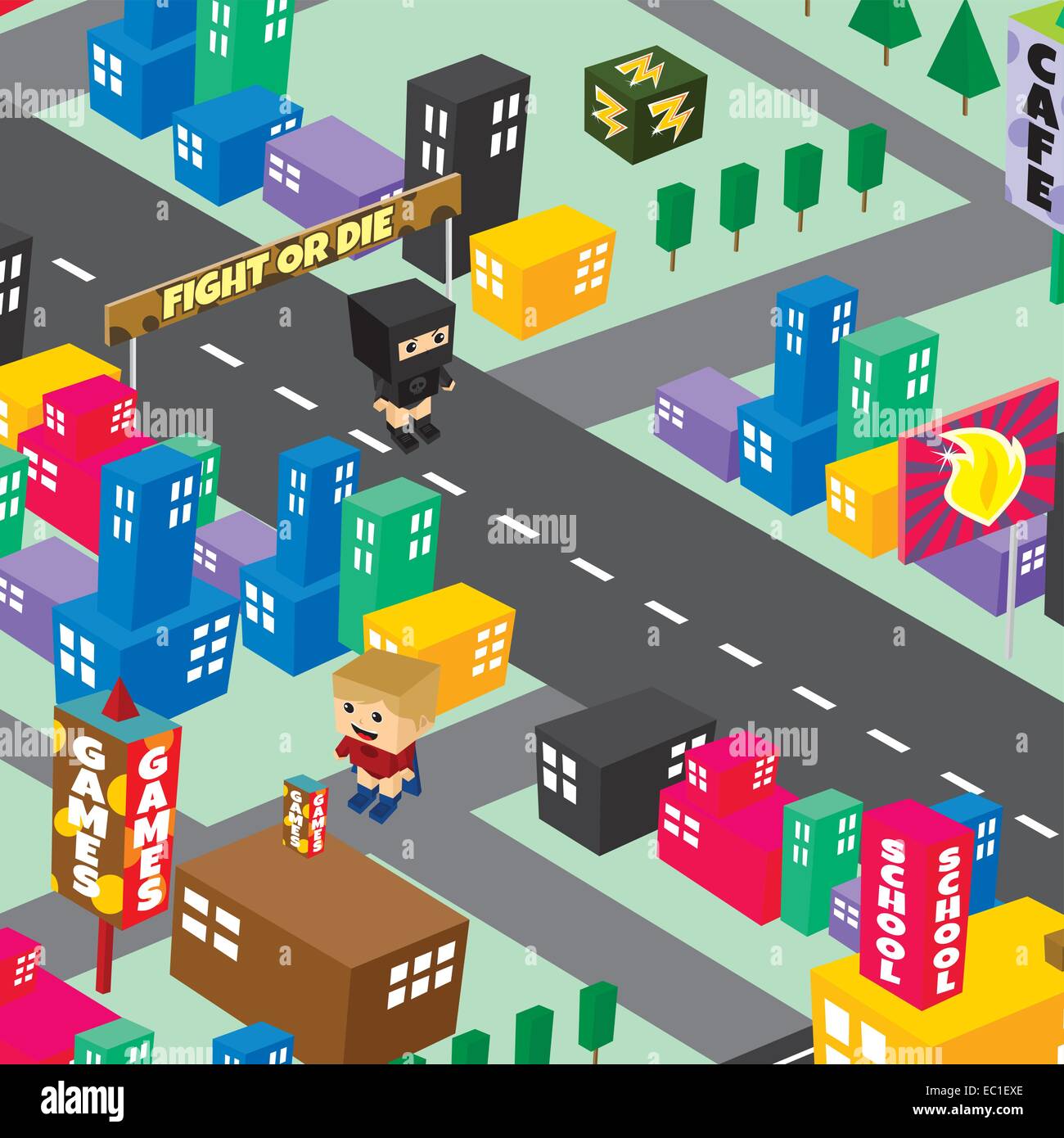 block isometric cartoon character vector illustration Stock Vector ...