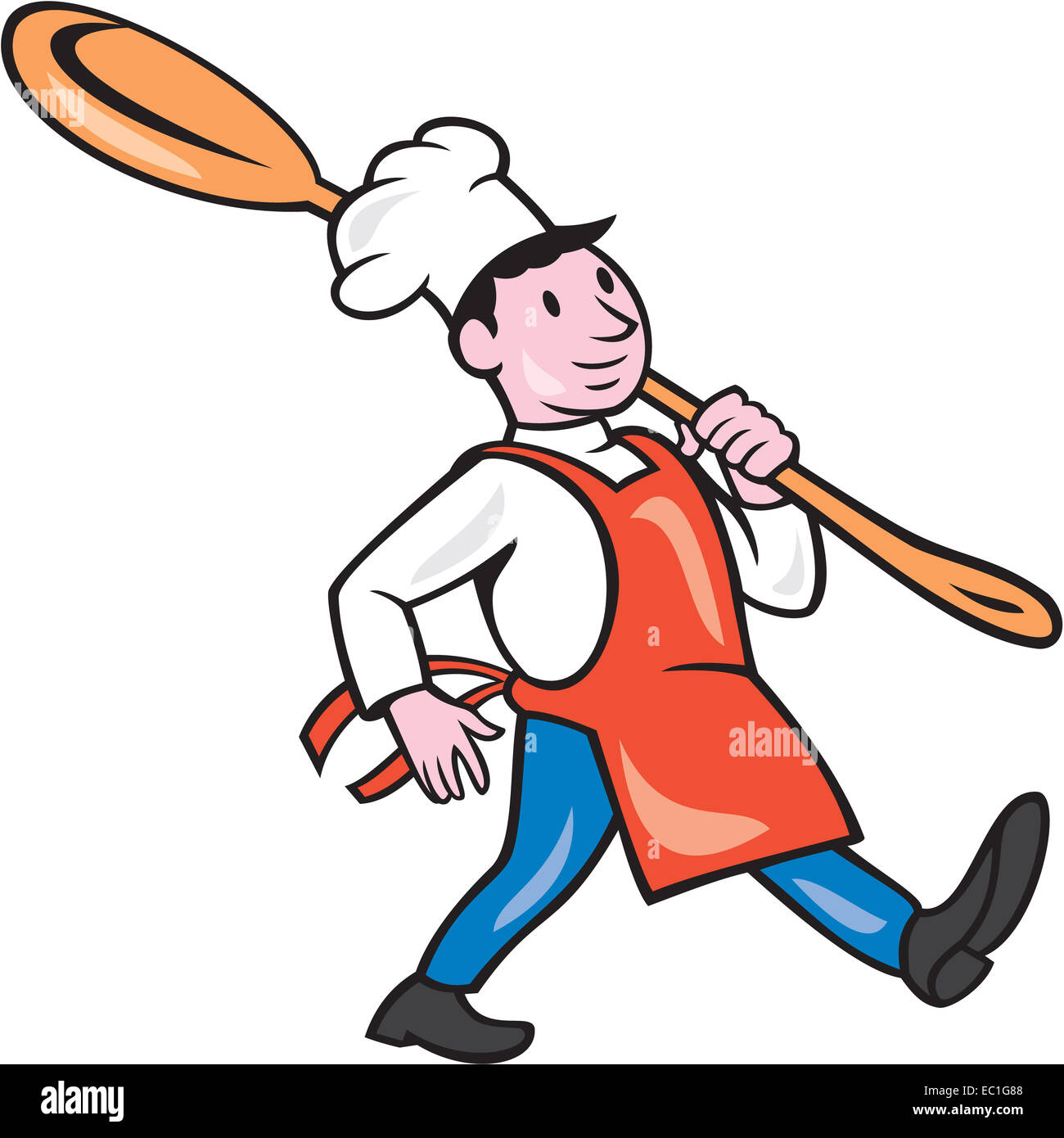 Illustration of a chef cook marching holding spoon over shoulder on ...