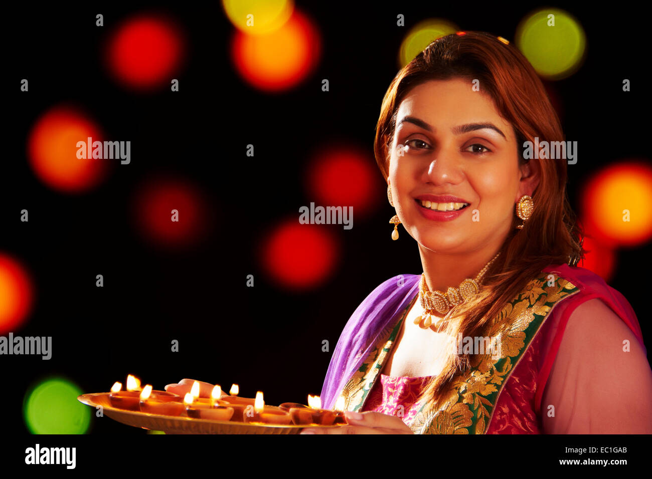 indian lady Diwali Festival Worship Stock Photo - Alamy