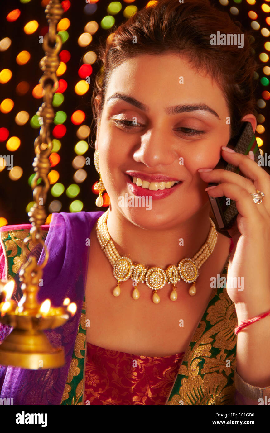 indian lady Diwali Festival Worship Stock Photo - Alamy