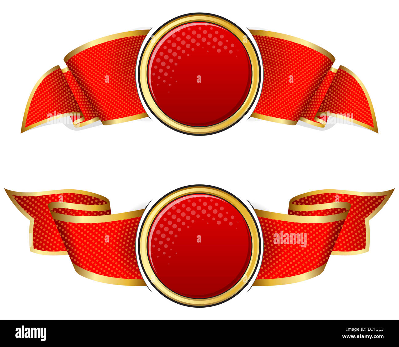 Red round frame with ribbon on white background Stock Photo - Alamy