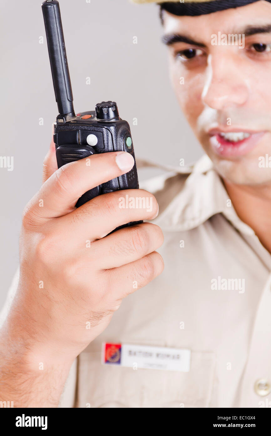 1 Indian Police man Constable talking Wireless Telephone Stock Photo ...