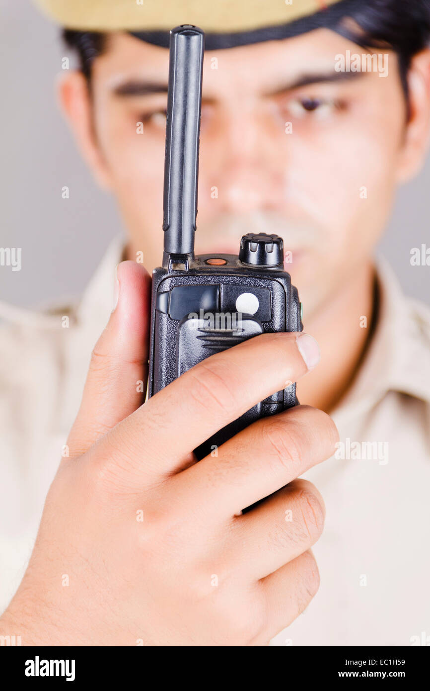 1 Indian Police man Constable talking Wireless Telephone Stock Photo ...