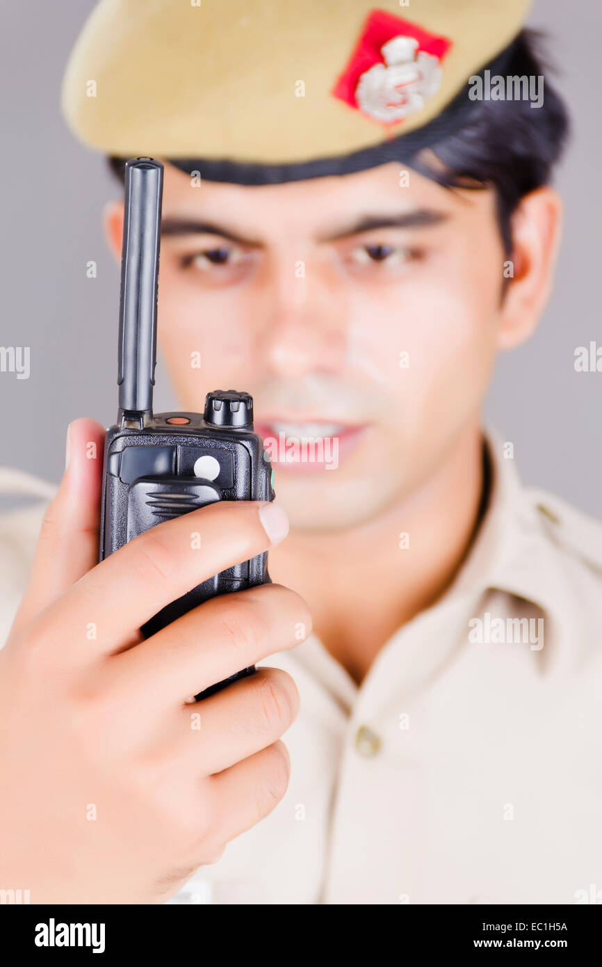 1 Indian Police man Constable talking Wireless Telephone Stock Photo ...
