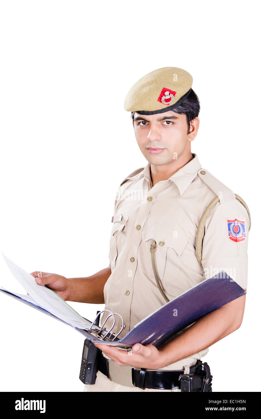 1 Indian Patriotism man Police Constable File Reading Stock Photo - Alamy