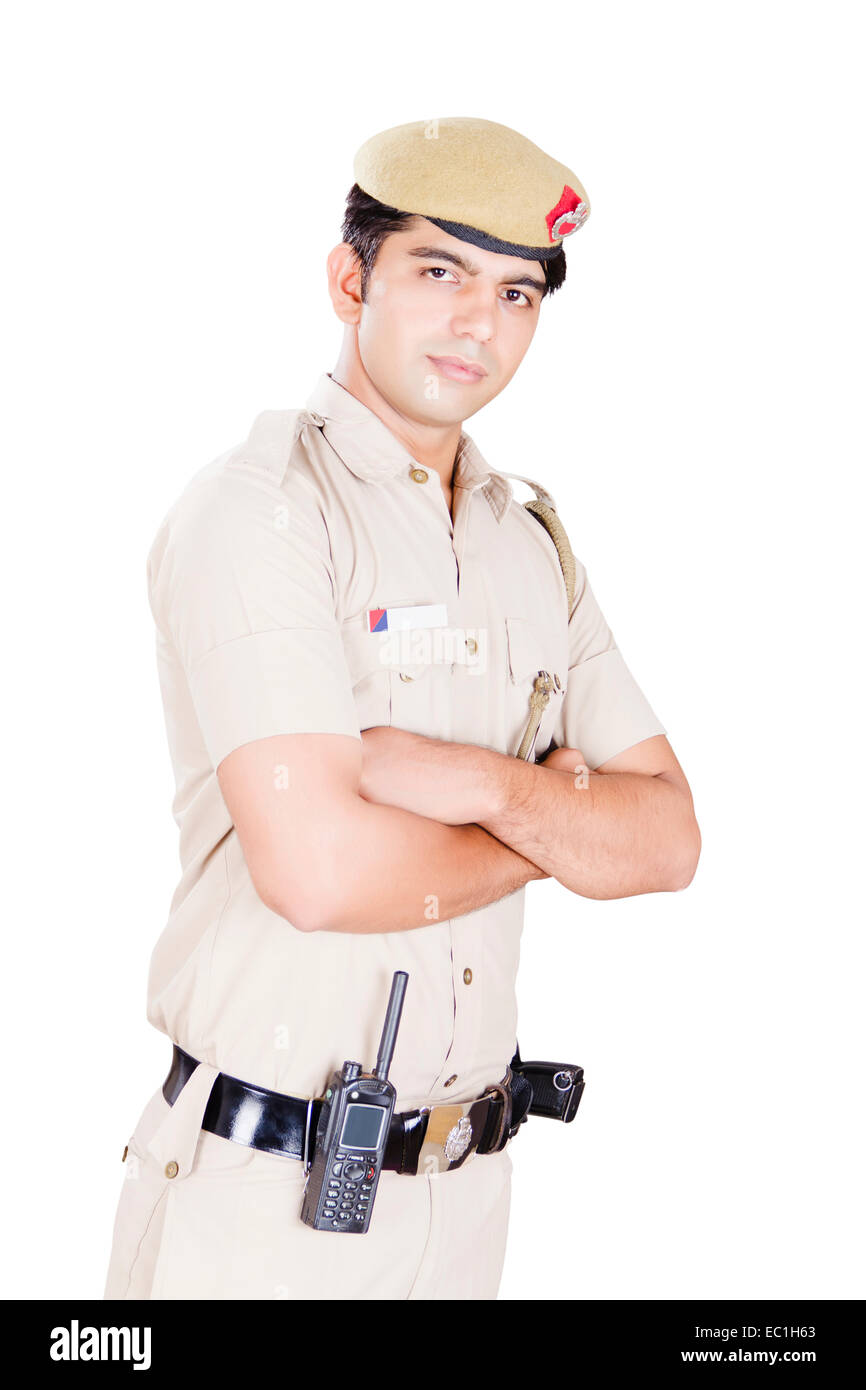 1 Indian Patriotism man Constable Arms crossed standing Attitude pose ...