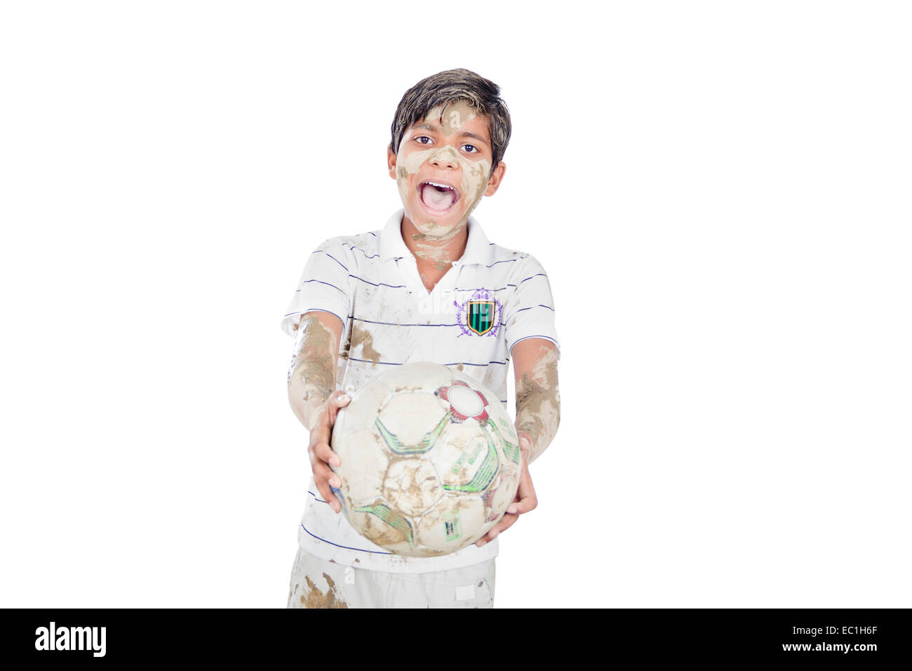 1 indan kids boy Shouting Playing Football Stock Photo - Alamy