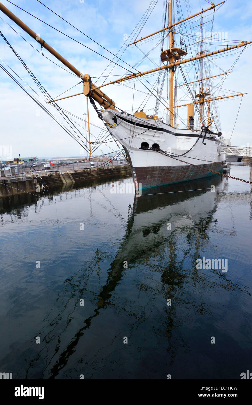HMS Gannet, and reflection, Victorian warship from 1866, restored and ...