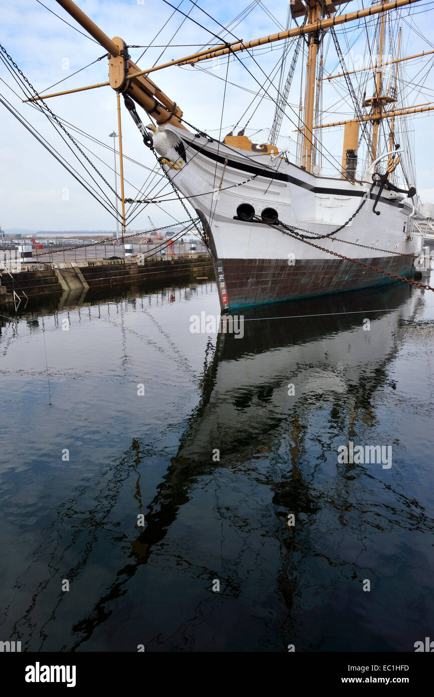 HMS Gannet, and reflection, Victorian warship from 1866, restored and ...