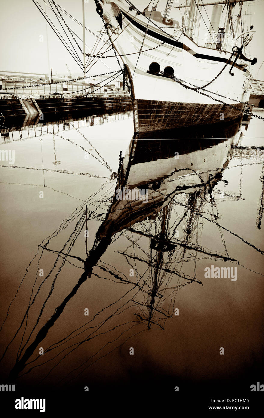 HMS Gannet, and reflection, Victorian warship from 1866, restored and ...