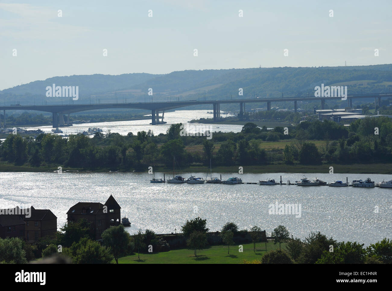 River Medway upstream from Rochester Castle - Dickens connection Stock ...