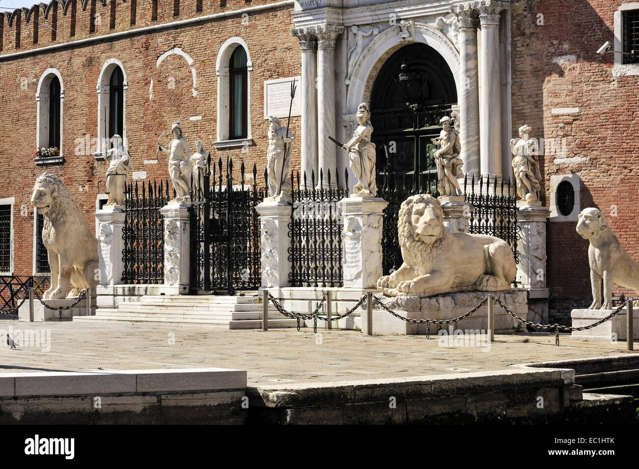 Arsenal marble lions at the Porta Magna, main gate, of the Venice ...