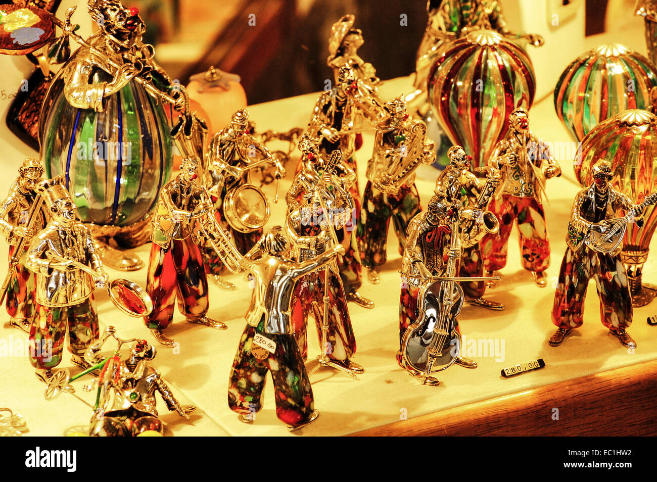 Murano glass orchestra, in Venice shop window. Murano’s reputation as a ...