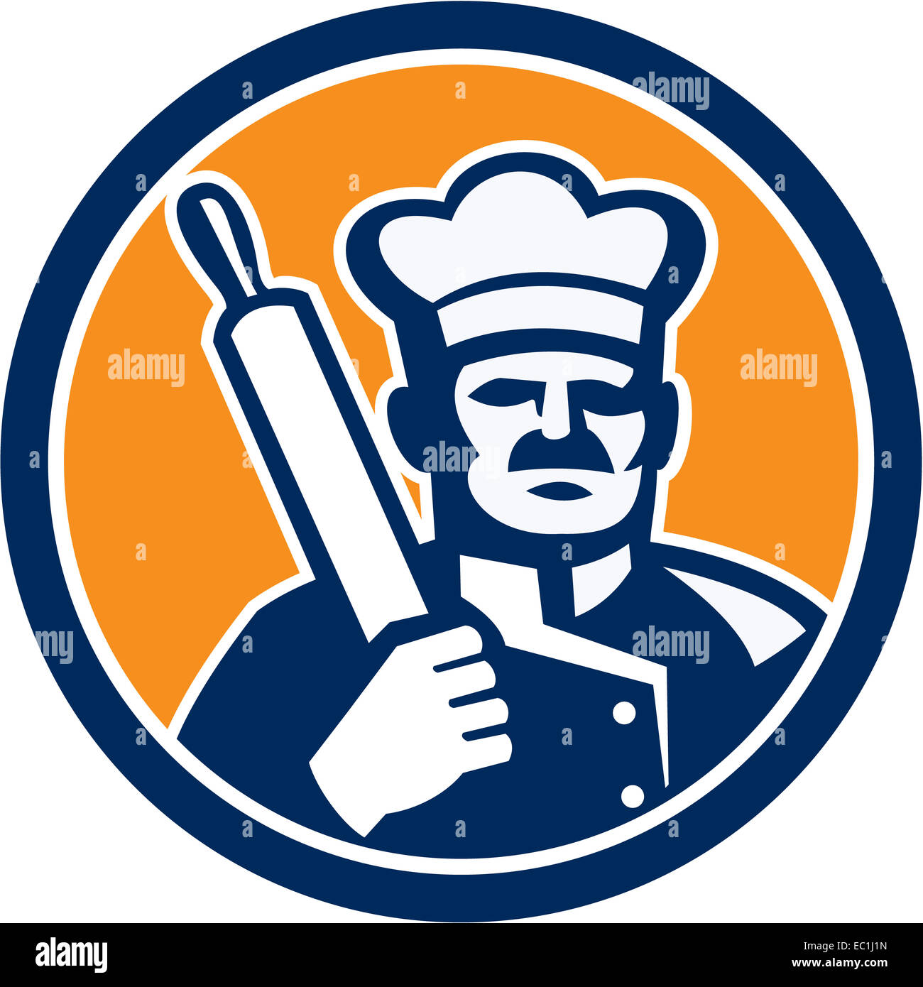 Illustration of a baker chef cook holding rolling pin set inside circle ...
