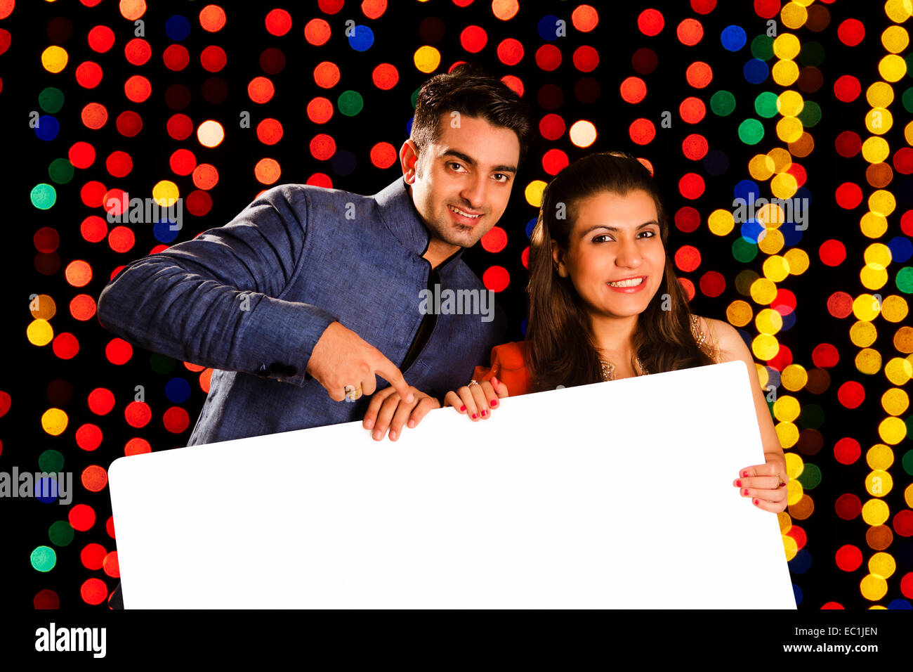 indian couple Diwali Festival showing Message Board Stock Photo - Alamy