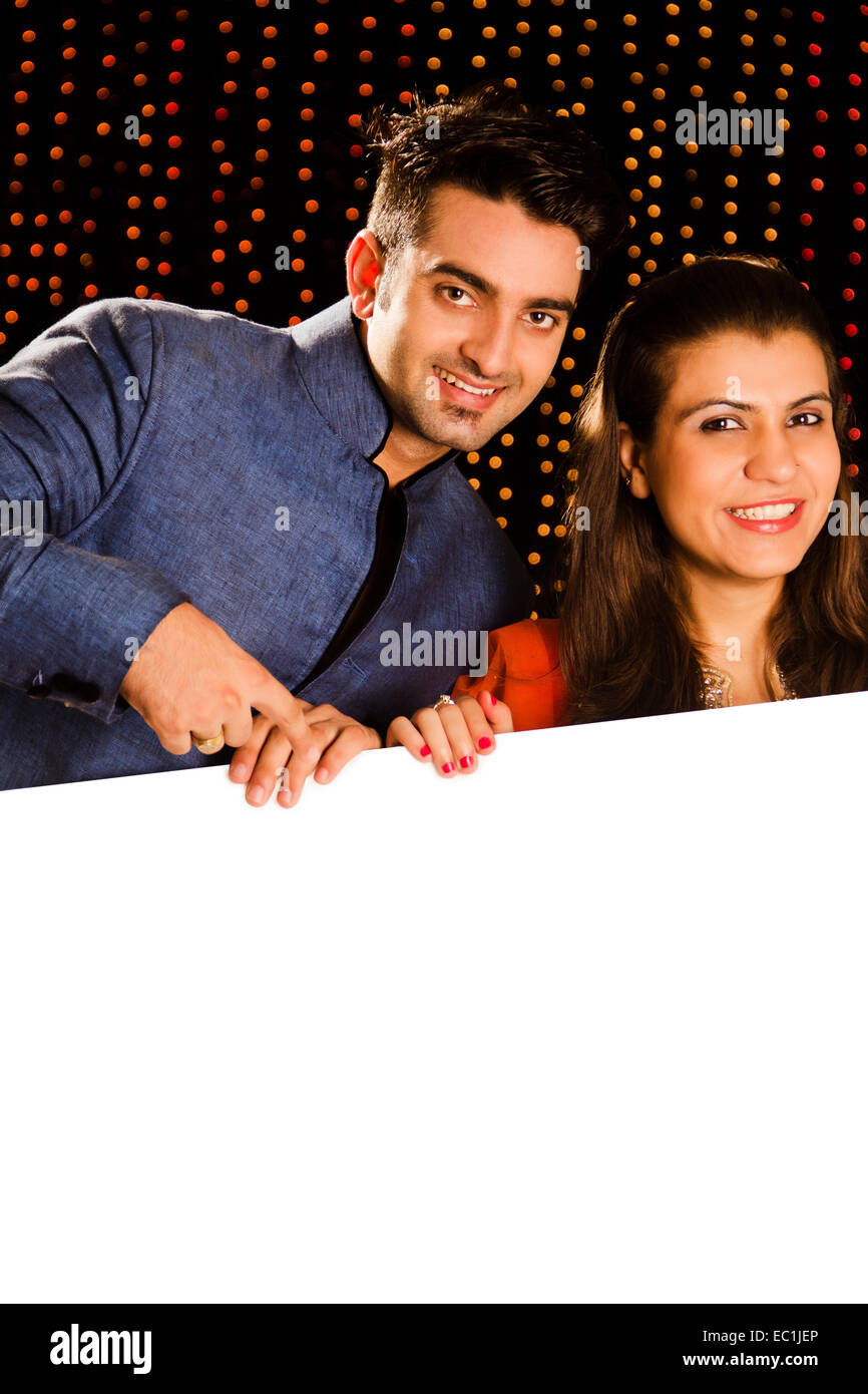 indian couple Diwali Festival showing Message Board Stock Photo - Alamy