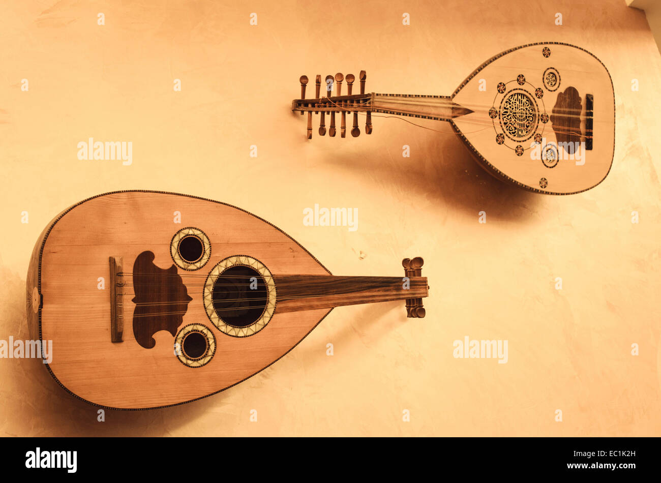 2 Ouds on display. From Damascus, Syria. Showing respectively 7 and 5 ...