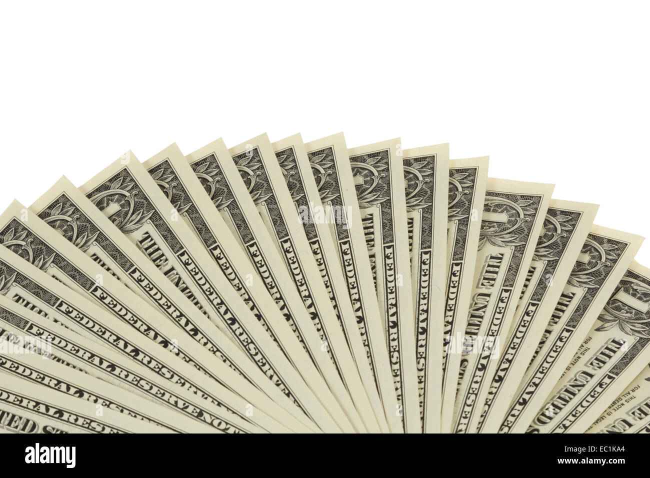 Fan of one dollar notes isolated on white background Stock Photo - Alamy