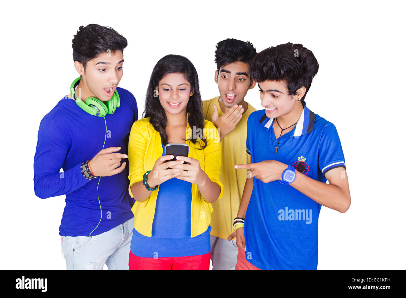 indian College Friends Students chating phone Stock Photo - Alamy