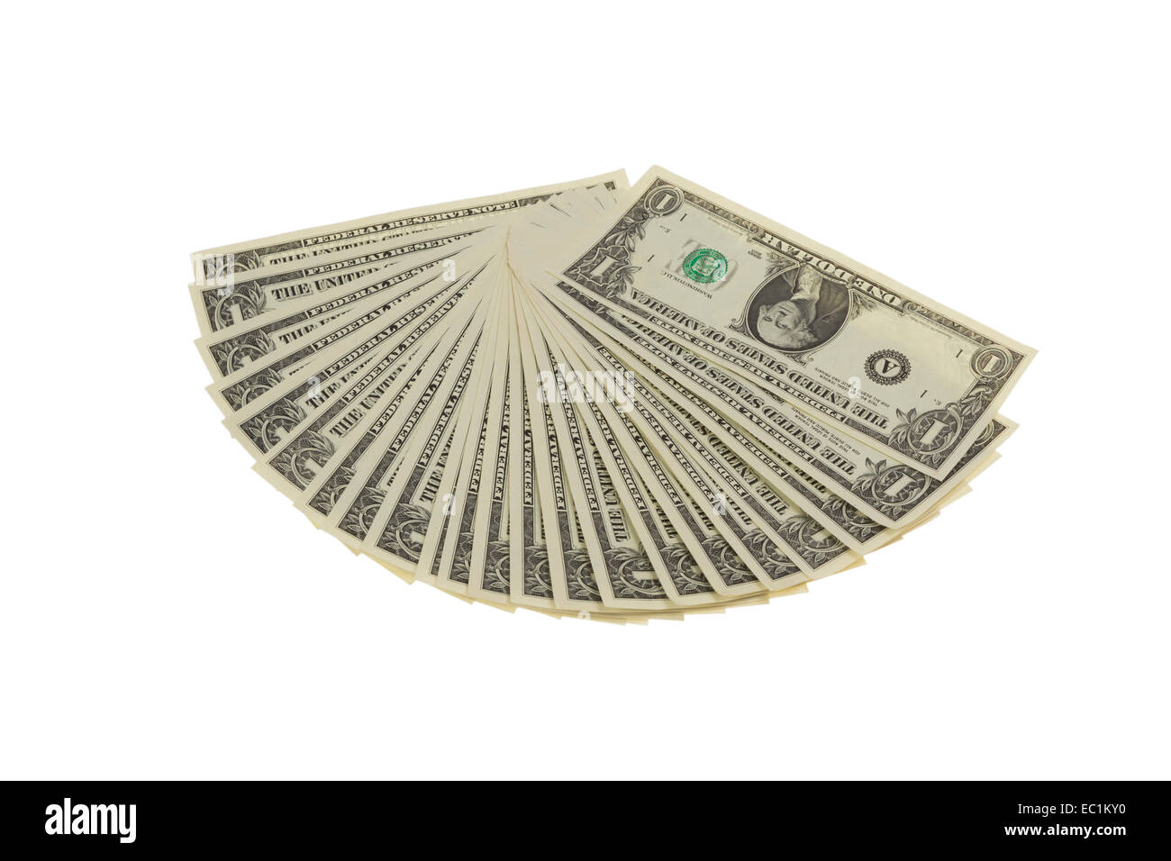 Fan of one dollar notes isolated on white background Stock Photo - Alamy